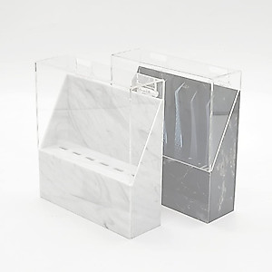 Tweezers Holder Shelf, Dust-proof Tweezer Stand, 6-Hole Acrylic Tweezers Display Stand, Storage Rack Eyelash Extension Tweezers Box with Dust Cover for Salon (White Marble)