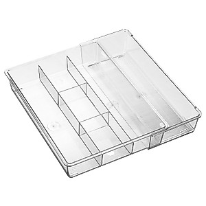 mDesign Adjustable, Expandable Plastic In-Drawer Utensil Organizer Tray Deep 5 Section Divided for Kitchen Organization; Holds Cutlery, Flatware, Silverware, Cooking Utensils, Ligne Collection, Clear