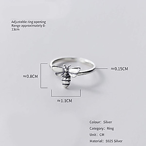 Vintage Cute Bee Statement Adjustable Open Rings for Women Retro S925 Sterling Silver Nickel Free Fashion Personalized Dainty Animal Insect Knuckle Tail Finger Rings Hypoallergenic Jewelry