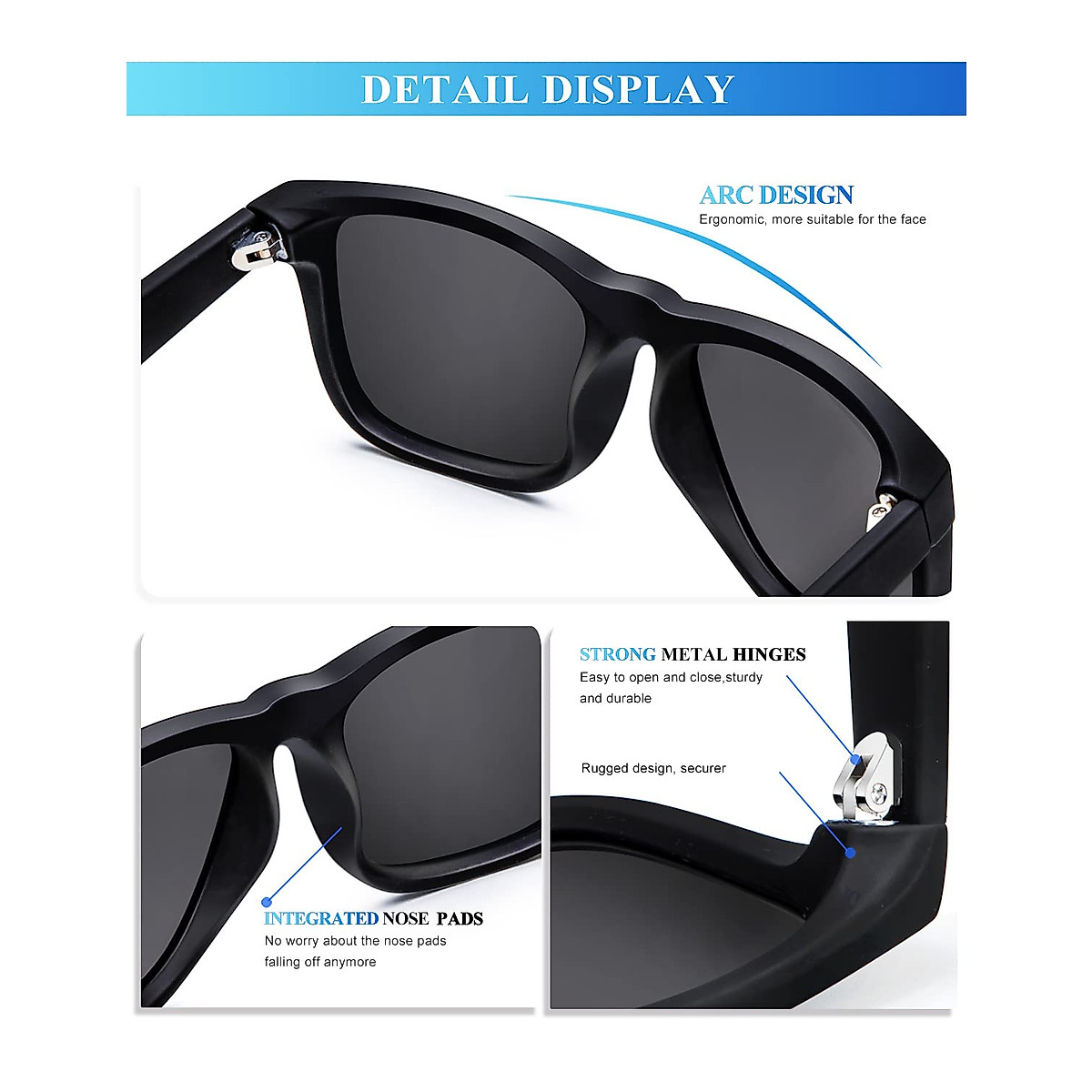 KALIYADI Sunglasses Men Polarized Sun glasses for Mens Womens Classic Matte Black Frame UV Protection 3pack(Grey/Ice Blue/Green)