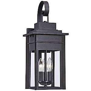 Franklin Iron Works Bransford Traditional Outdoor Wall Light Fixture Dark Black Specked Gray 19" Clear Glass Lantern Scroll Arm for Exterior House Porch Patio Outside Deck Garage Front Door Home