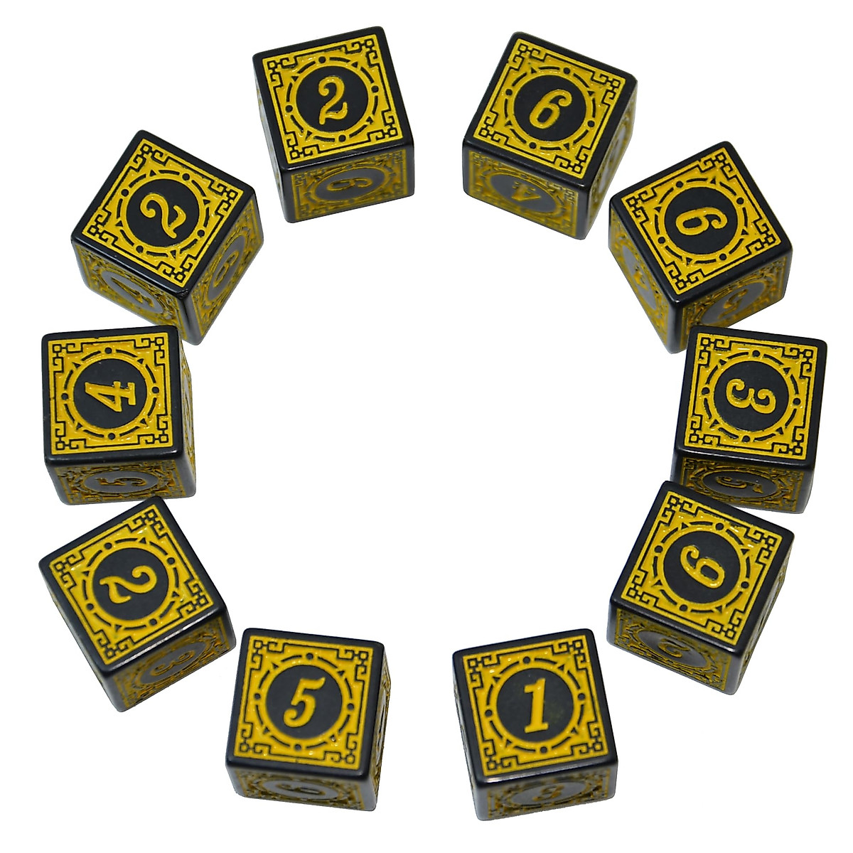 SmartDealsPro 10-Pack D6 Six Sides 16mm Dice Die for DND MTG PRG Wow Table Game Math Teaching (Yellow Letter)