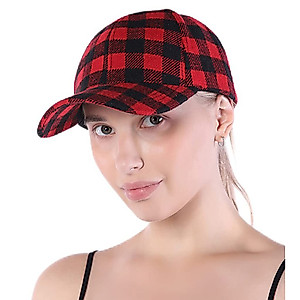 Womens Buffalo-Check Ball-Cap Red-Black-Plaid Baseball-Hat (Red/Balck Plaid, Medium)