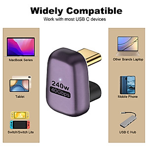 AreMe 240W USB C 180 Degree Adapter (2 Pack), U Shape Type C Male to Female 40Gbps Connector for Thunderbolt, Switch, MacBook, Laptop, Tablet, Phone