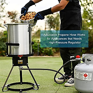 Kohree 4FT Adjustable Propane Regulator with Hose High Pressure, 0-30 & 0-60 PSI Gauges & ⅜ Flare Fitting for Fire Pit, Fryers, Burners, Heaters, QCC1 Tank, BBQ Grill, Smoker, Cooker, Stoves