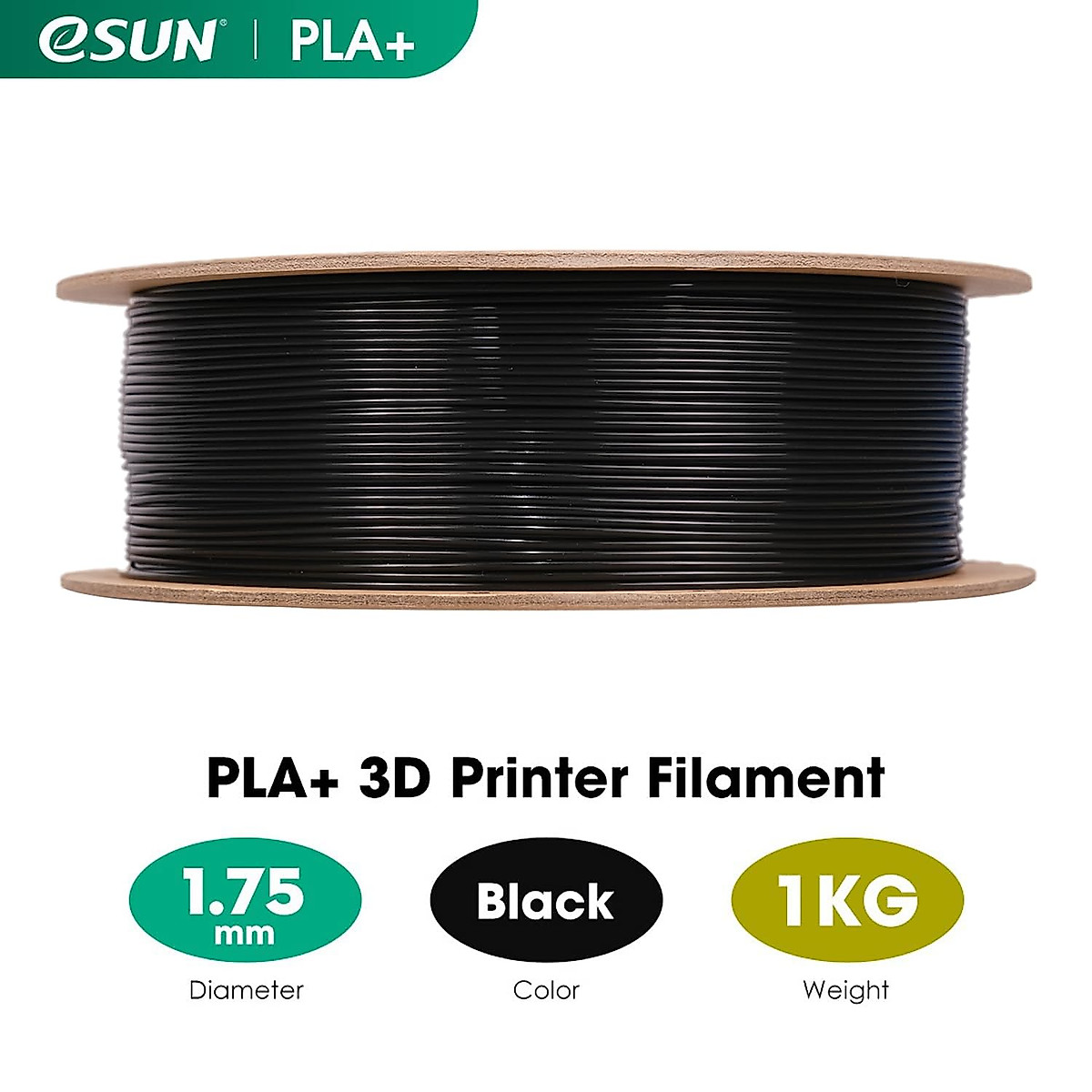 eSUN PLA+ Filament 1.75mm, 3D Printer Filament PLA Plus, Dimensional Accuracy +/- 0.03mm, 1KG Spool (2.2 LBS) 3D Printing Filament for 3D Printers, Black