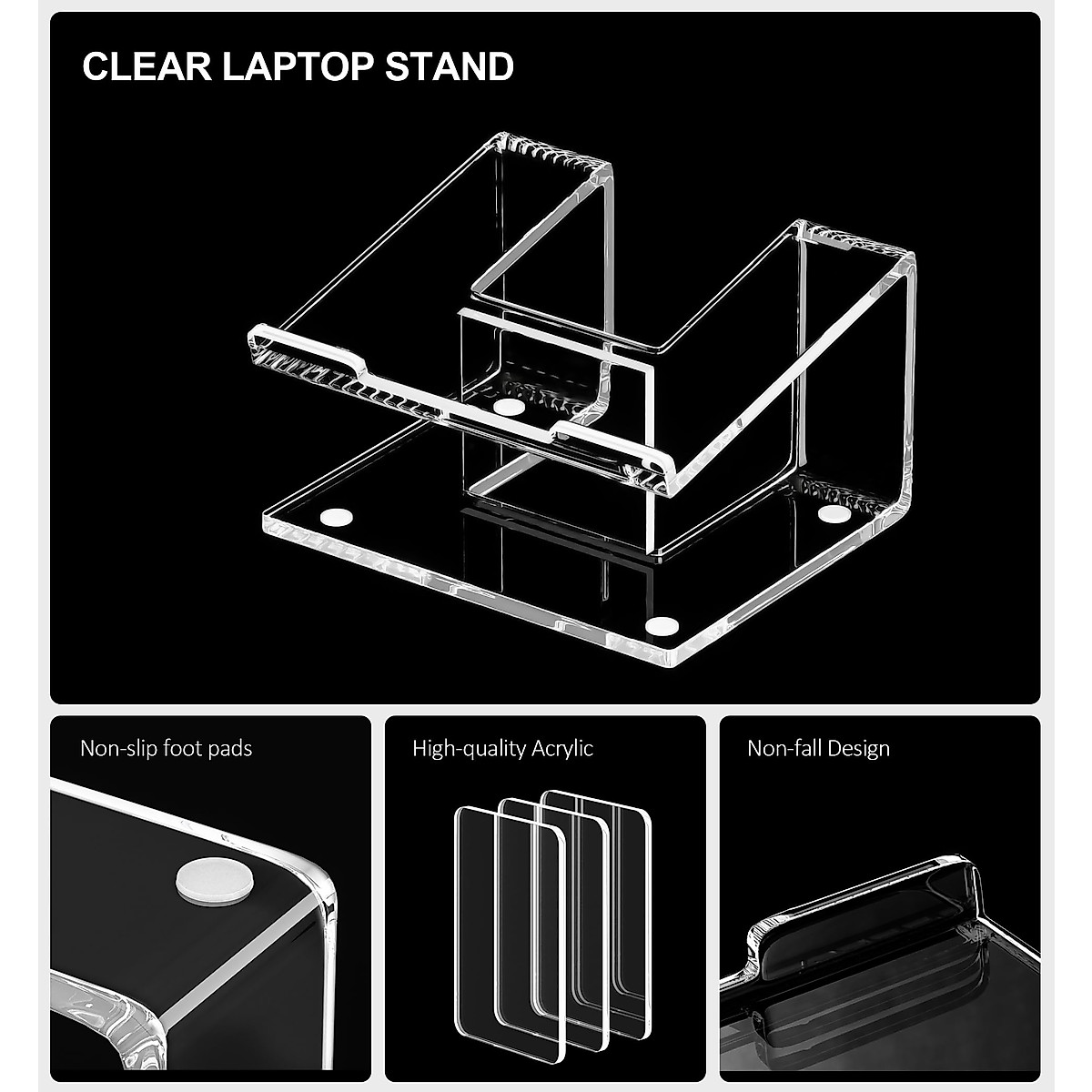 FUCDTEFC Acrylic Laptop Stand for Desk, Laptop Riser Tray for 13.3 14 15.6 Inch Clear Laptop Holder, Computer Stand for Laptop Compatible with MacBook, MacBook Pro, Dell, Lenovo, HP, Samsung