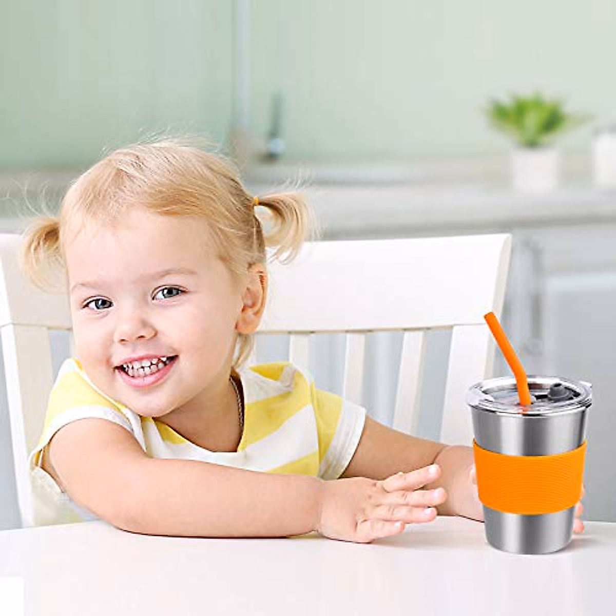 Kids Cups with Straw and Lid Spill Proof,4 Pack 12oz Stainless Steel Drinking Tumbler with Coasters,Unbreakable Water Glasses,BPA-Free Metal Sippy Mug for Toddler,Children,Adult, Indoor,Outdoor