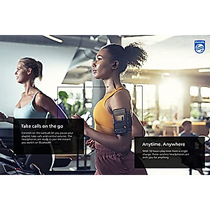 Philips A3206 Wireless Sports Headphones, Detachable Ear Hooks, Integrated Controls, Built-in Microphone, Instant Bluetooth Pairing, IP57 dust Resistant and Waterproof TAA3206BK