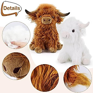 Trcock Scottish Highland Cow Plush, Cute Realistic Cow Stuffed Animals Soft Farm Plushie Toy, Highland Cow Accompany Plush Toy Birthday Gifts for Kids Adults (Brown and White)