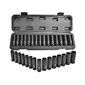 AAIN 15-Piece 1/2 Inch Drive Metric Deep Impact Socket Set，6-Point,10mm to 24mm 1/2 Socket Set, A029