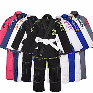 Zafco Sports Brazilian Jiu Jitsu, Kids Jiu Jitsu Gi Children BJJ Gi Grappling Kimonos Lightweight White Belt (Black, K0)