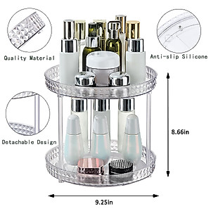 KSDSOAM Makeup Organizer, Rotating Diamond Lazy Susan Cosmetic Storage Organizer, Acrylic Spice Rack for Kitchen Bathroom Dresser (2 Tier)