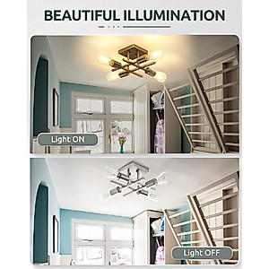 Eietonte Industrial 4-Light Semi Flush Mount Ceiling Light Fixture, Modern Brushed Nickel Chandelier Lighting, Farmhouse E26 Base Sputnik Ceiling Lamp for Kitchen Bedroom Living Room Hallway