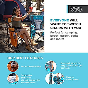 Creative Outdoor Collapsible Folding Rocking Director Chair | Folding Chair for Camping Picnic Beach Patio (Teal/Gray)