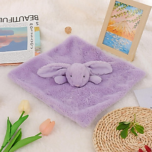 Apricot Lamb Stuffed Animals Purple Bunny Rabbit Security Blanket Infant Nursery Character Blanket Luxury Snuggler Plush Baby Lovey(Purple Bunny, 13 Inches)