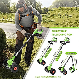 Weed Wacker 36V Grass Trimmer/Edger Cordless Brush Cutter,3-in-1 Weed Eater Brush Cutter, Lightweight Push Lawn Mower Edger Toolwith 2Pcs 4.0Ah Battery & Fast Charger for Garden Yard