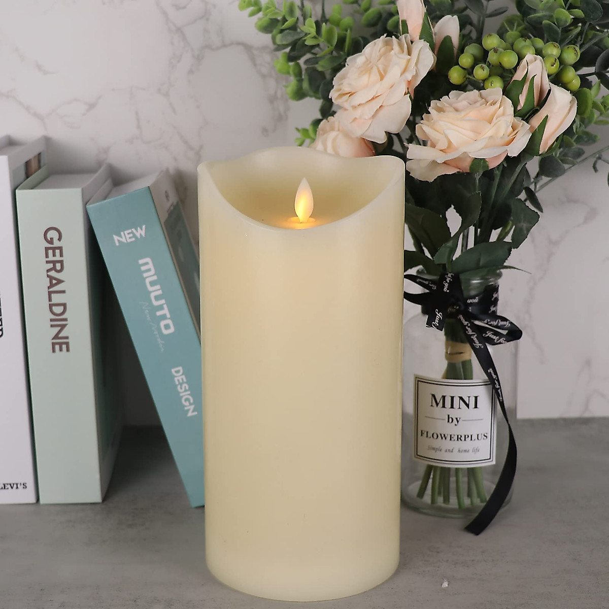 Eldnacele Large LED Candles with 6H Timer Flickering Flame, Battery Operated Electric Candles with Real Wax Warm Light for Christmas Halloween Home Party Decoration 5"X 10"