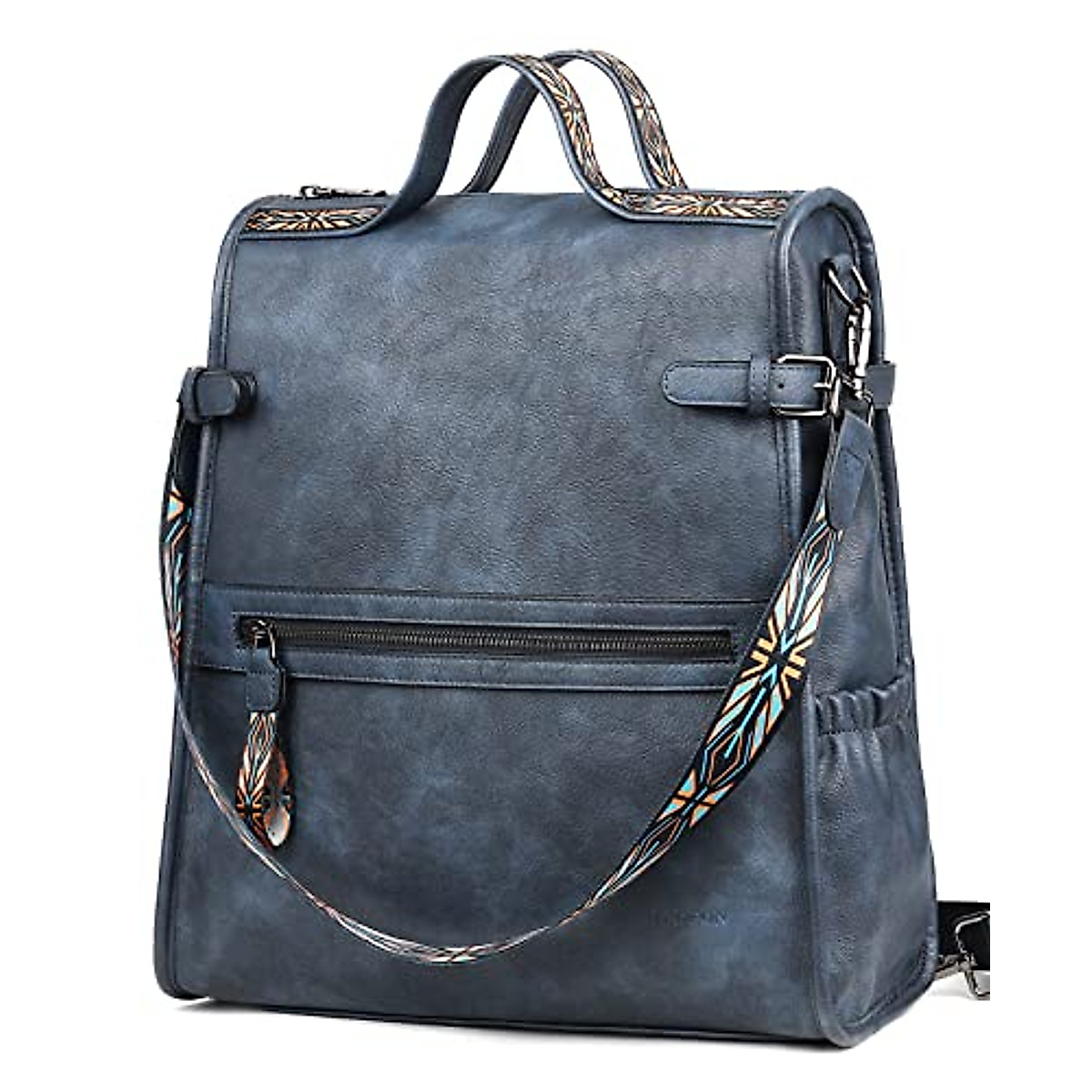 FADEON Womens Leather Backpack Purse Designer Travel Ladies Shoulder Bag Back Opening Backpack Purses for Women Blue