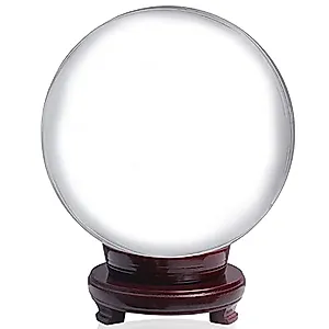 LONGWIN 200mm(8 inch) Huge Clear Divination Crystal Ball Meditation Glass Sphere Free Wooden Stand Home Decoration Ornaments