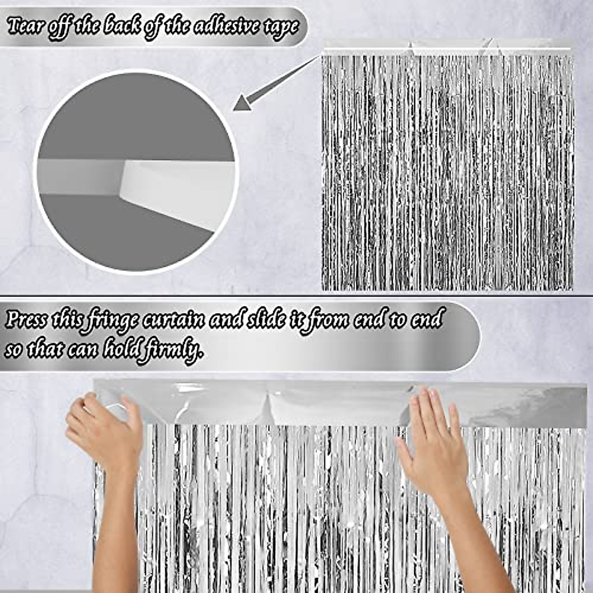 6 Pack Silver Foil Fringe Curtains Party Backdrop, 3.28 x 8.2 ft Metallic Foil Tinsel Fringe Backdrop Door Fringe for Photo Wedding Birthday Bridal Showers Graduation Theme Party Decorations