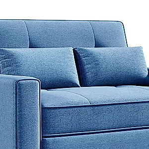 Merax 48 Inch Convertible Sleeper Bed, Multi-Functional Adjustable Sofa Couch Chair with Dual USB Ports and 2 Pillows, Blue_Linen
