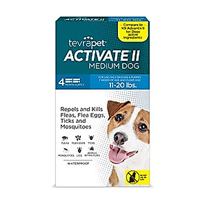 Activate II Flea and Tick Prevention for Dogs | 4 Count | Medium Dogs 11-20 lbs | Topical Drops | 4 Months Flea Treatment