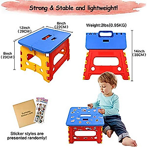 Kids Folding Step Stool for Toddlers Bathroom Sink – Safety Lock to Stable（1 Pack = Red+Blue）