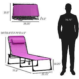 Outsunny Folding Chaise Lounge Pool Chairs, Outdoor Sun Tanning Chairs, Folding, Reclining Back, Steel Frame & Breathable Mesh for Beach, Yard, Patio, Purple