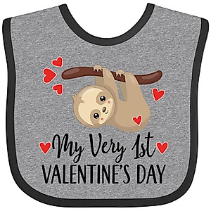 inktastic My First Valentines Day Baby Sloth Baby Bib Heather and Black 39c36