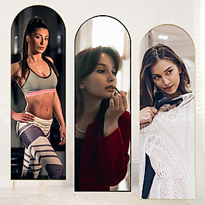 VVK Arched Full Length Free Standing Mirror, 64 * 21inch Large Full Body Mirror for Wall,Black/Gold Mirror Standing Mirror for Bedroom/Living Room,Gold