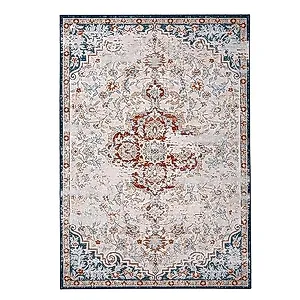 COZYLOOM Area Rug 8x10 Boho Tribal Area Rug Vintage Medallion Rug Large Washable Rug Distressed Oriental Non-Slip Print Floor Carpet for Living Room Bedroom Home Office Foldable Beige