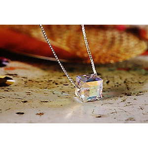 PLATO H Girls S925 Sterling Silver Necklace Crystals Cube Pendant for Women Unique Jewelry with Exquisited Gift Box Valentines Mothers Day for Her