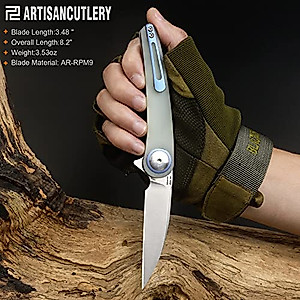 ARTISANCUTLERY Folding Knife CAZADOR (1848P) AR-RPM9 Powder Steel Blade Natural Green G10 Handle Pocket Knife EDC Knife