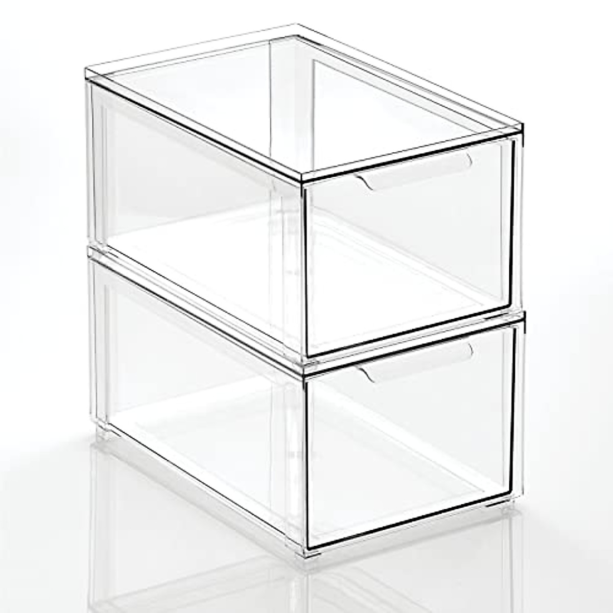 mDesign Plastic Stackable Bathroom Storage Organizer Bin with Pull Out Drawer for Cabinet, Vanity, Shelf, Cupboard, Cabinet, or Closet Organization - Lumiere Collection - 2 Pack - Clear