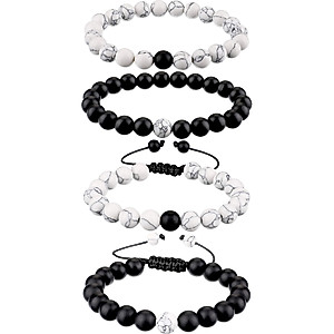 BBTO Howlite Bracelet for Couples Black Matte Agate Bracelet Distance Bracelet Energy Beads Bracelet
