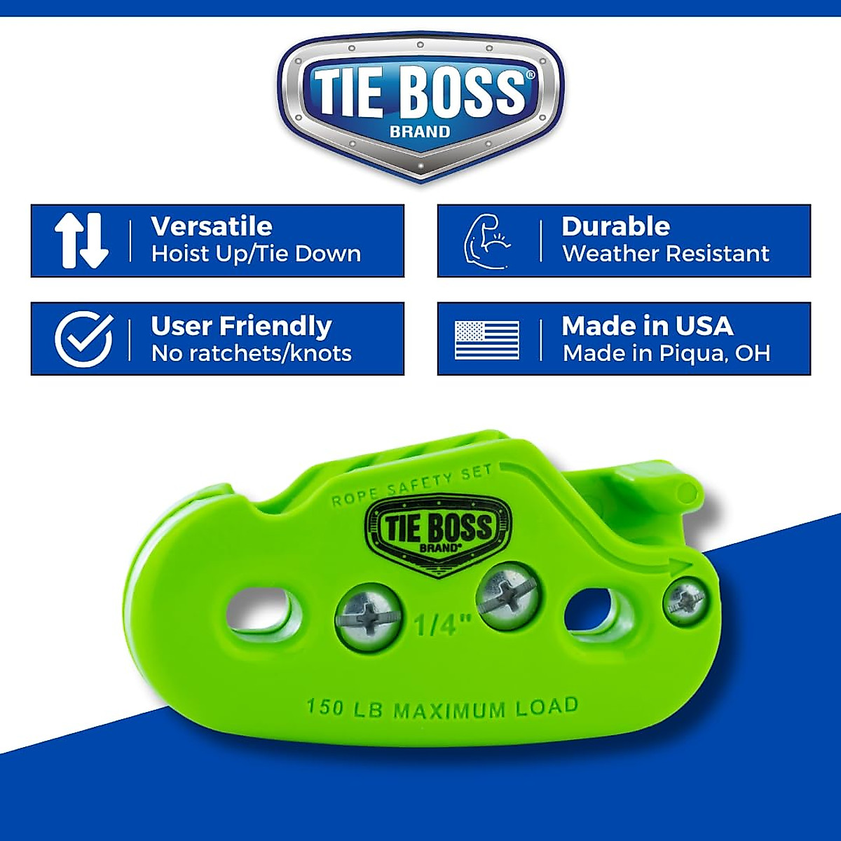 Tie Boss Kayak Hanger, Cargo Ceiling Storage, Overhead Storage, Watercraft Garage Storage, Hoist System. Green