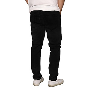 URBANJ Men's Stretch Loose Fit Denim Jeans (US, Waist Inseam, 30, 30, Regular, Regular, 007 Jet Black)