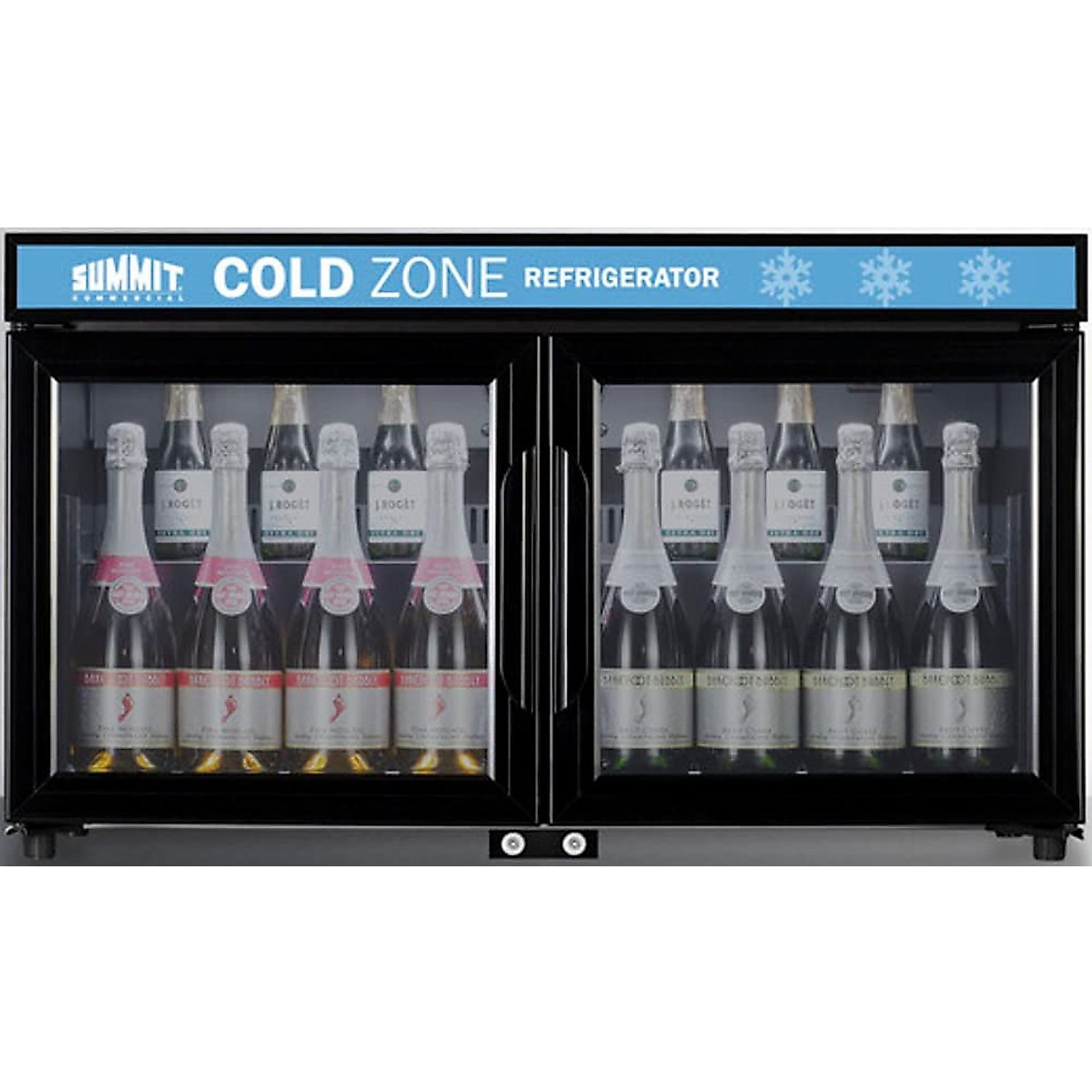 Summit Appliance SCR3502DLL Countertop Shallow Depth Single-Zone Commercial Refrigerator for Freestanding Use with French Glass Doors, Black Cabinet, Front Locks, and LED Lighting