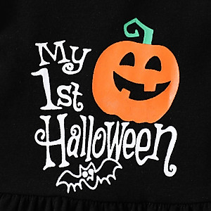 Noubeau My 1st Halloween Baby Girl Outfits Ruffle Pumpkin Print Tunic Drees Shirt Stripe Pants Legging Fall Winter Clothes（Black- A,6-12 Months）