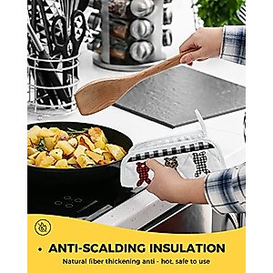 Pot Holder Set of 2 Happy Easter Bunny Black White Buffalo Grid Potholder Heat Proof Non-Slip Pot Holders,Leopard Rabbit Red Check Hot Pads Potholders for Kitchen Cooking Baking BBQ