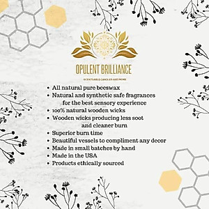 Woodwick Candle, Luminous Jasper, Beeswax Candle, Jasmine, Amber Musk, Organic Candle, Aromatherapy, Scented Candle, Opulent Brilliance 8 oz