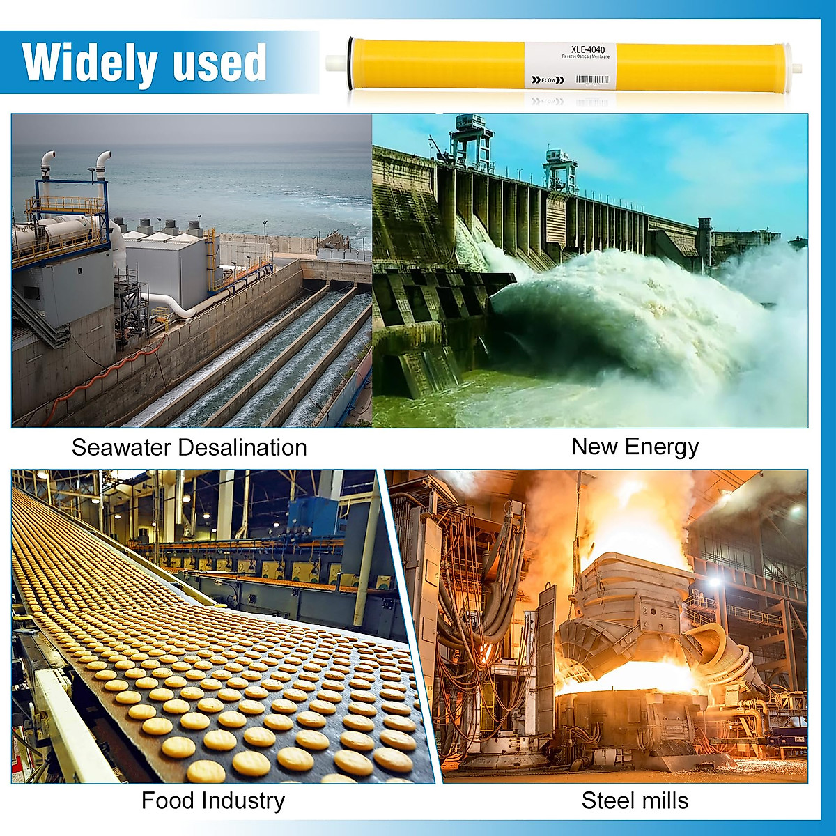 XLE-4040, XLE 4040 Reverse Osmosis Membrane for DOW Filmtec Membrane Replacement, 4 x 40 RO Membrane for Desalination, Commercial, Industrial, Salt Rejection 99%, 2250GPD