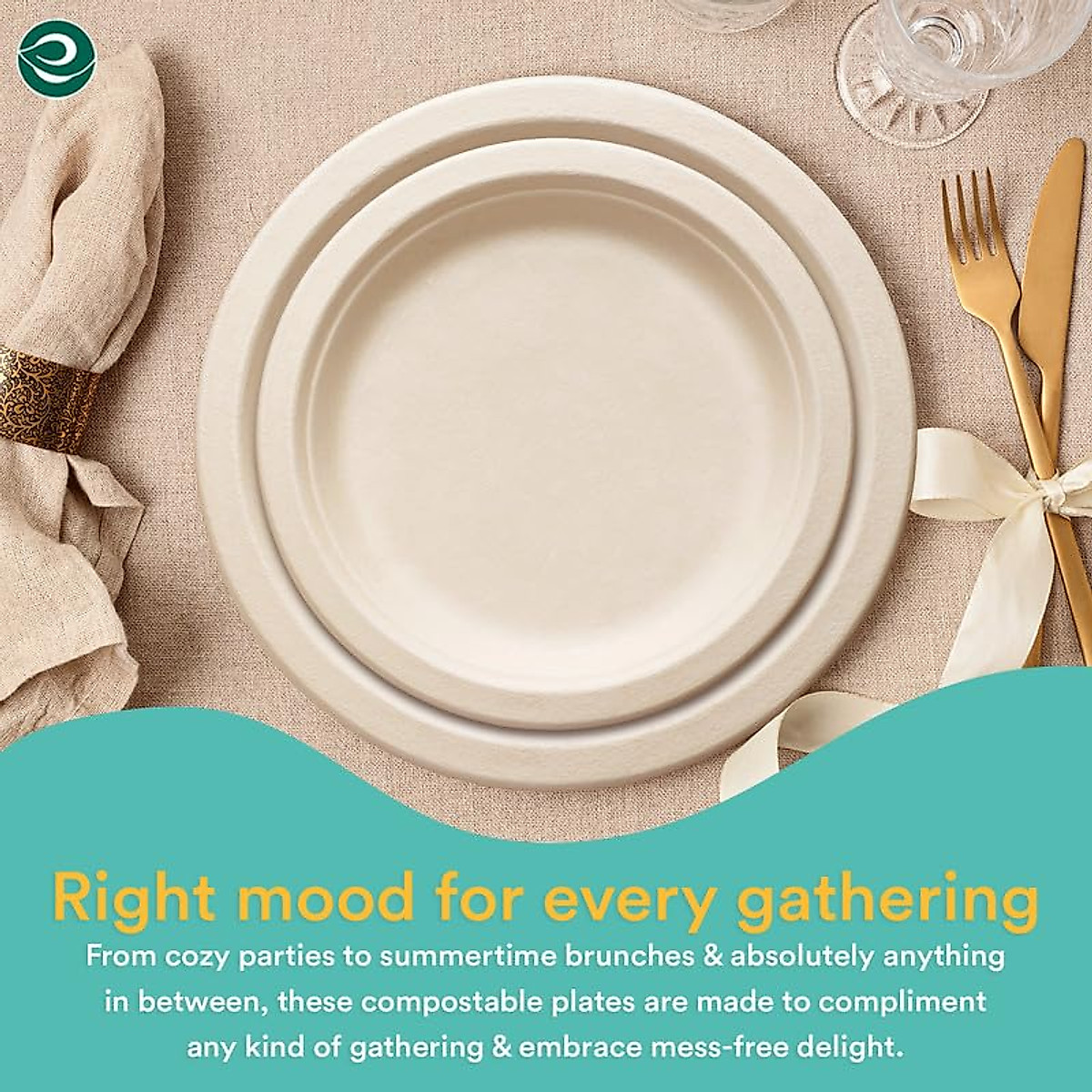 ECO SOUL 100% Compostable 9 Inch Paper Plates 100 [9", 100-Pack] Disposable Eco-Friendly Biodegradable Dinner Plates | Party, Wedding, Event Plates