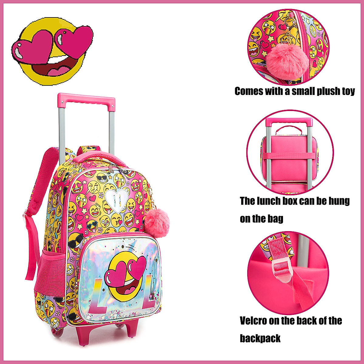 ZBAOGTW Rolling Backpack for Girls,Kids Rolling Backpack with Lunch Bag and Pencil Case,3 in 1 Book Bag Set,School Backpack with Wheels for Girls and Boys,15.7"X11.8"X6.7"