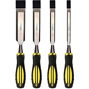 GREBSTK 4 Piece Professional Wood Chisel Tool Sets Sturdy Chrome Vanadium Steel Chisel Woodworking Tools, 1/4 inch,1/2 inch,3/4 inch,1 inch