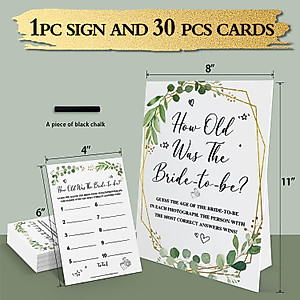 Bridal Shower Game Kit, How Old were The Bride-to-Be, Eucalyptus Gold Green Leaf Theme Photo Game Guess The Age, Bride Game Decoration Set (1 Sign + 30 Guess Cards)