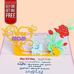 CUTE POPUP - Happy Mother's Day Pop Up Card, Women's Day Card, 3D Lovely Girl Reading Card, Pop Up Cards Thinking of You, Meditation Card for Women, Mom, Wife to Enjoy Wonderful Life 6''x6''