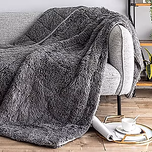 Sivio Weighted Blanket for Adults, 15 Pounds Plush Shaggy Heavy Blanket Reversible, Super Soft Cozy Sherpa Weighted Blanket Full Size for Men Women Deep Sleep and Calm, 48"x72", Grey
