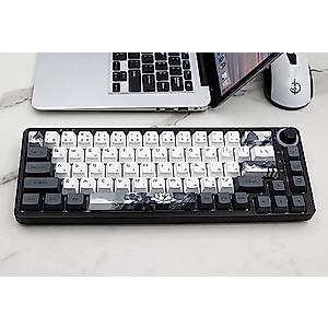 JSJT Ink Lotus Keycaps OEM Profile Japanese Keycaps 140 Keys PBT Dye Sublimation Custom Keycaps Suitable for GK61/64/68/84/87/96/980/104/108 Cherry MX Switch ANSI/ISO Layout Mechanical Keyboards